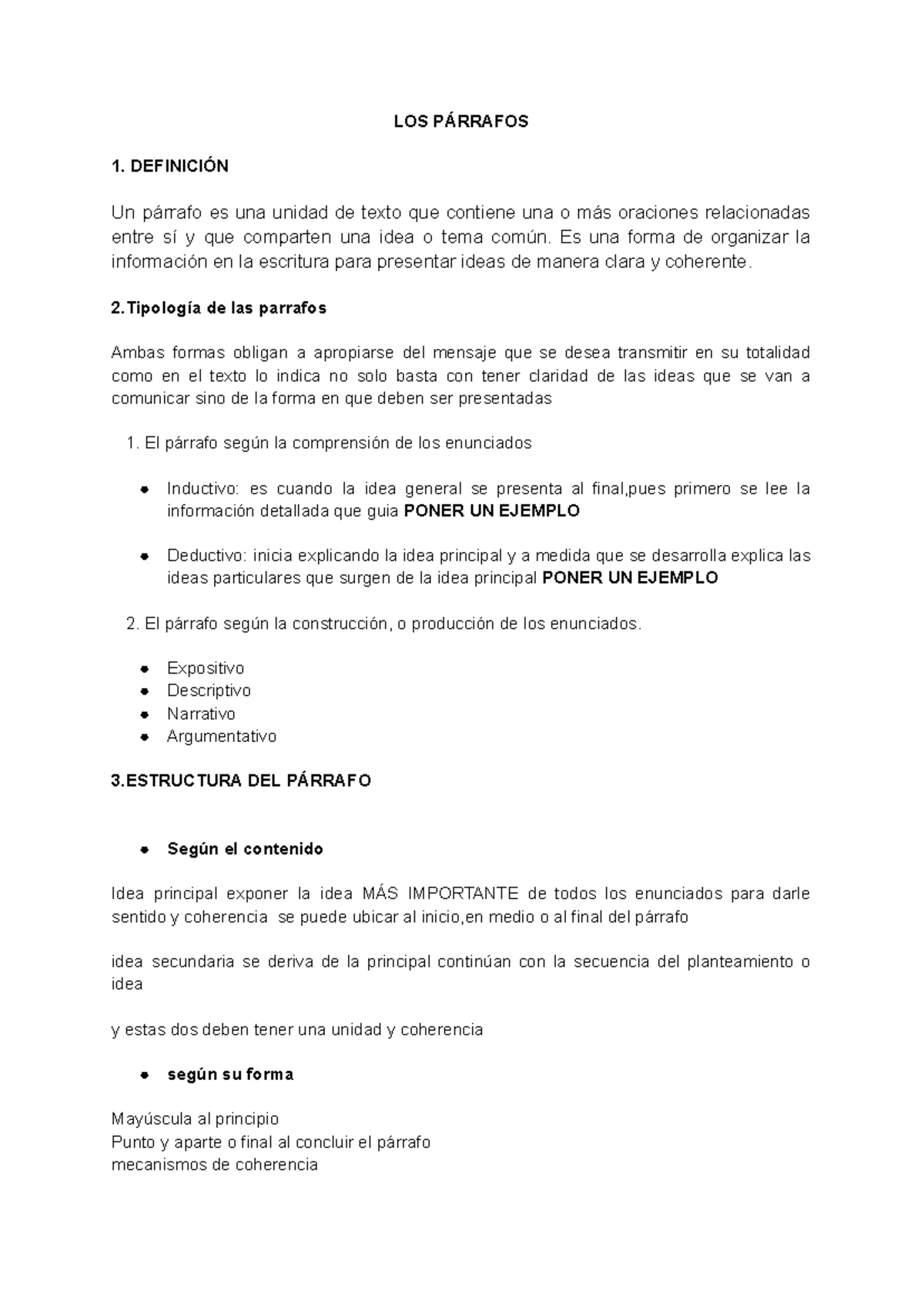 LOS Párrafos - LOS PÁRRAFOS 1. DEFINICIÓN Un párrafo es una unidad de ...