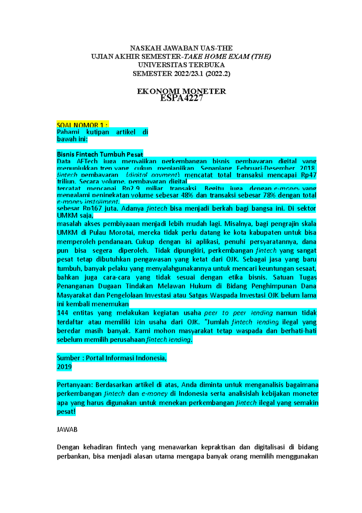 Jawan UAS ESPA - dggfd bfdh d r hdfsjgs hfashfd hd - NASKAH JAWABAN UAS-THE UJIAN AKHIR - Studocu