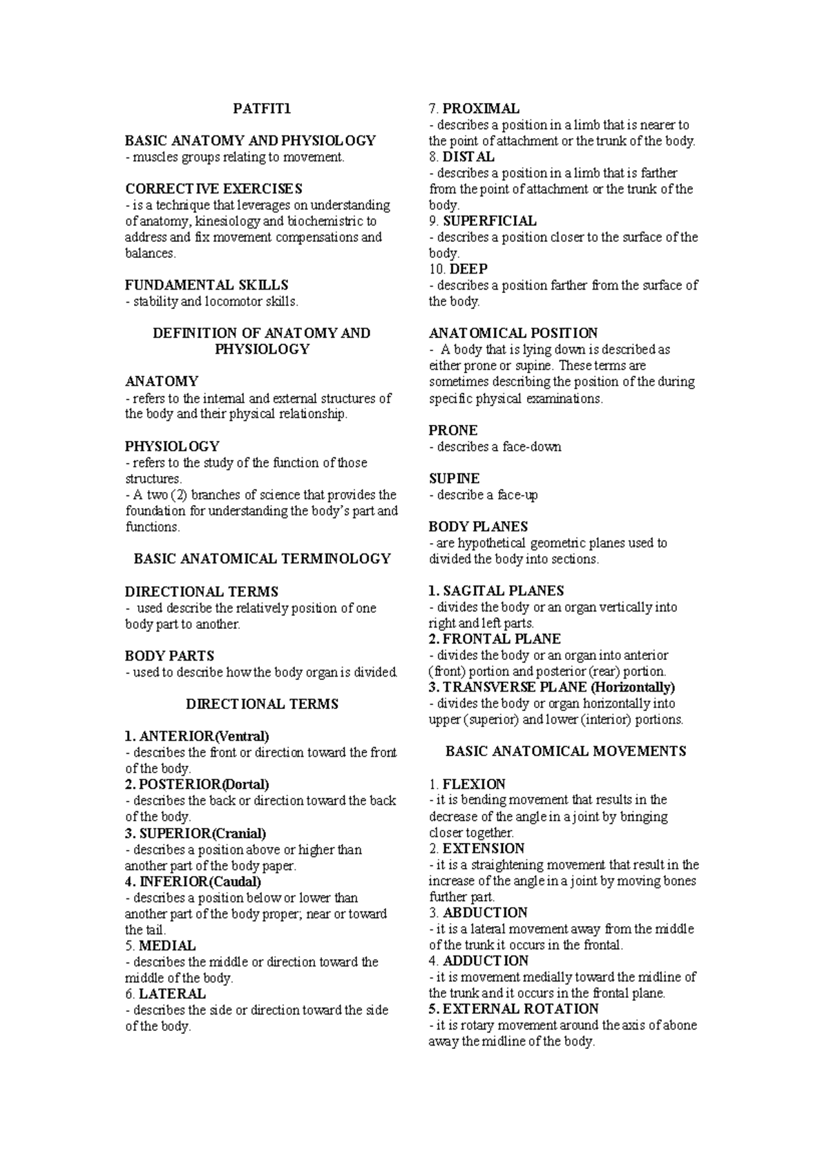 Patfit 1 - PATFIT BASIC ANATOMY AND PHYSIOLOGY muscles groups relating ...
