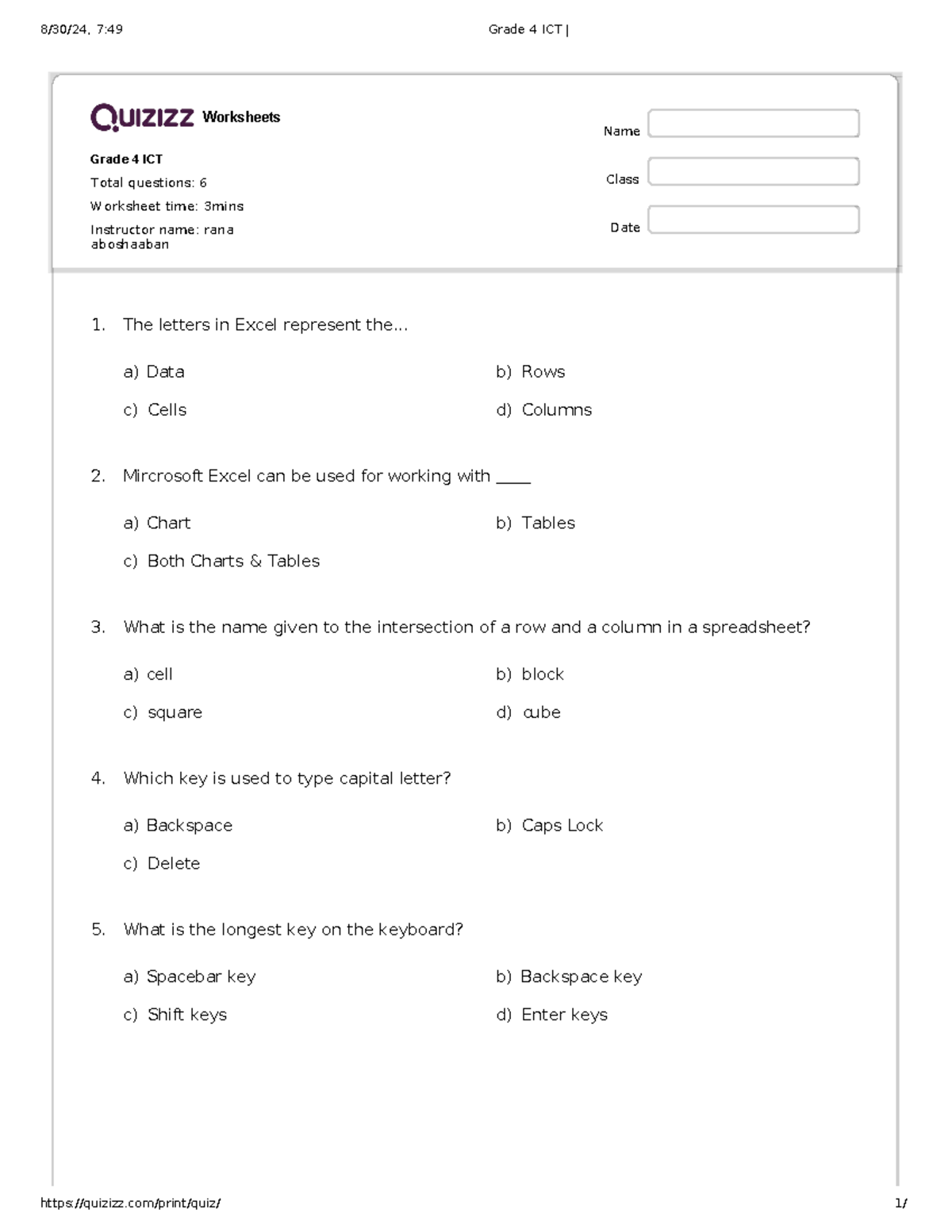 Grade 4 ICT Quizizz - quiz epp - 8/30/24, 7: AM Grade 4 ICT | Quizizz ...