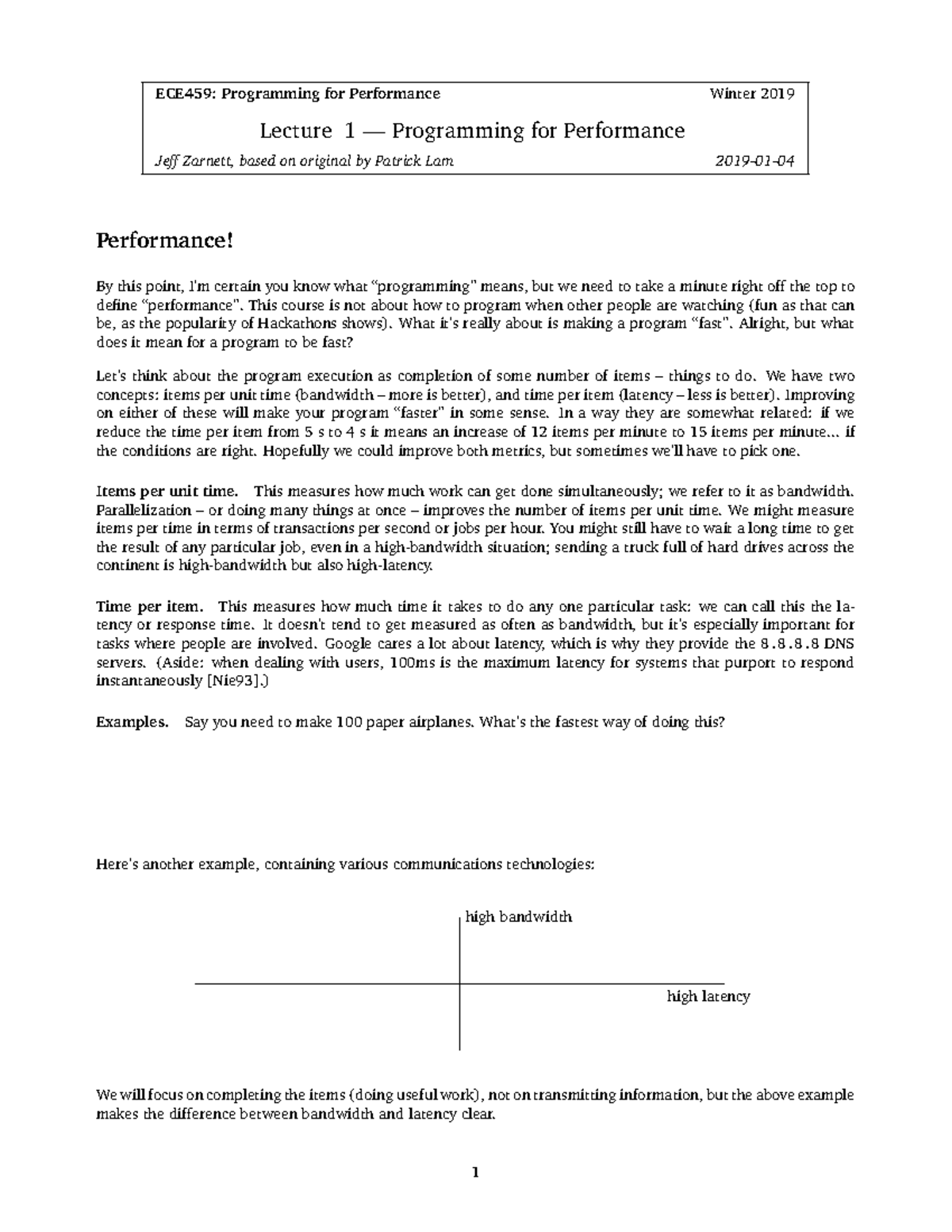 L01-Programming for Performance - Winter 2019 ECE459: Programming for Performance Lecture 1 ...