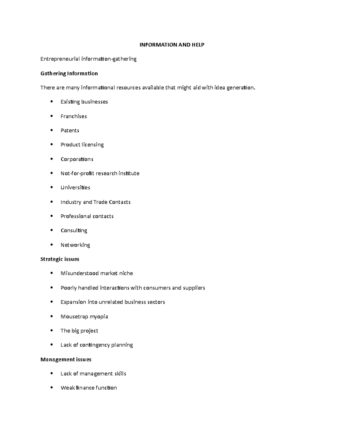 Information AND HELP - INFORMATION AND HELP Entrepreneurial information ...