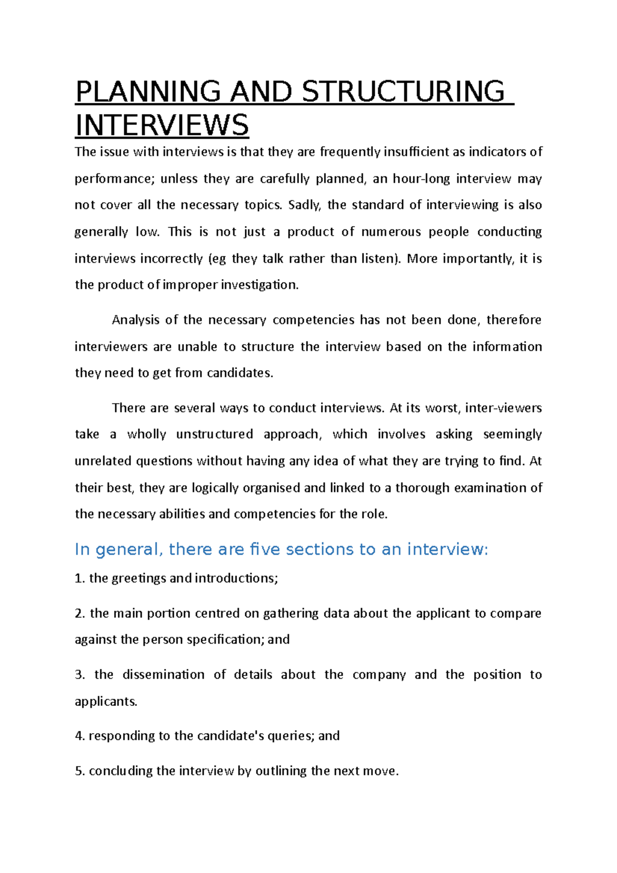 Planning AND Structuring Interviews - PLANNING AND STRUCTURING ...
