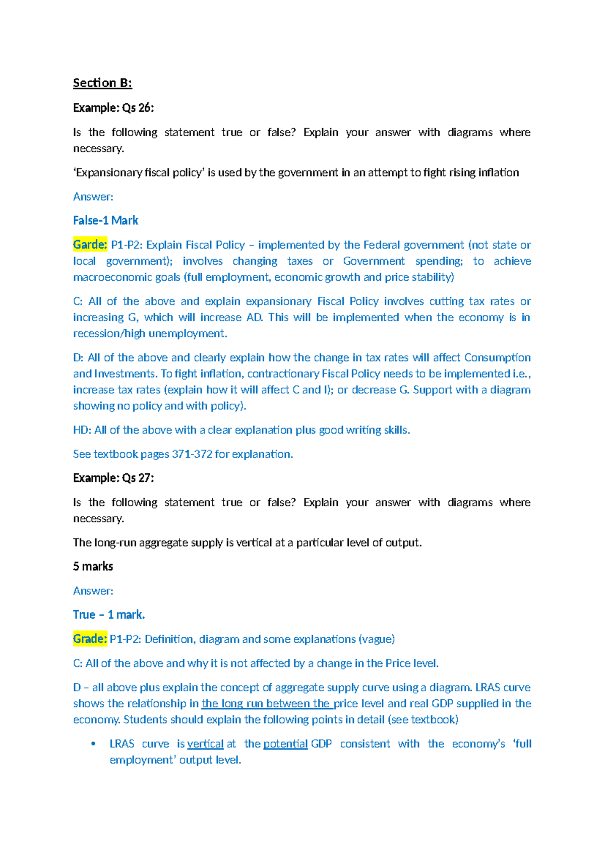 Practice Exam Guide 2024 - Section B: Example: Qs 26: Is the following statement true or false ...