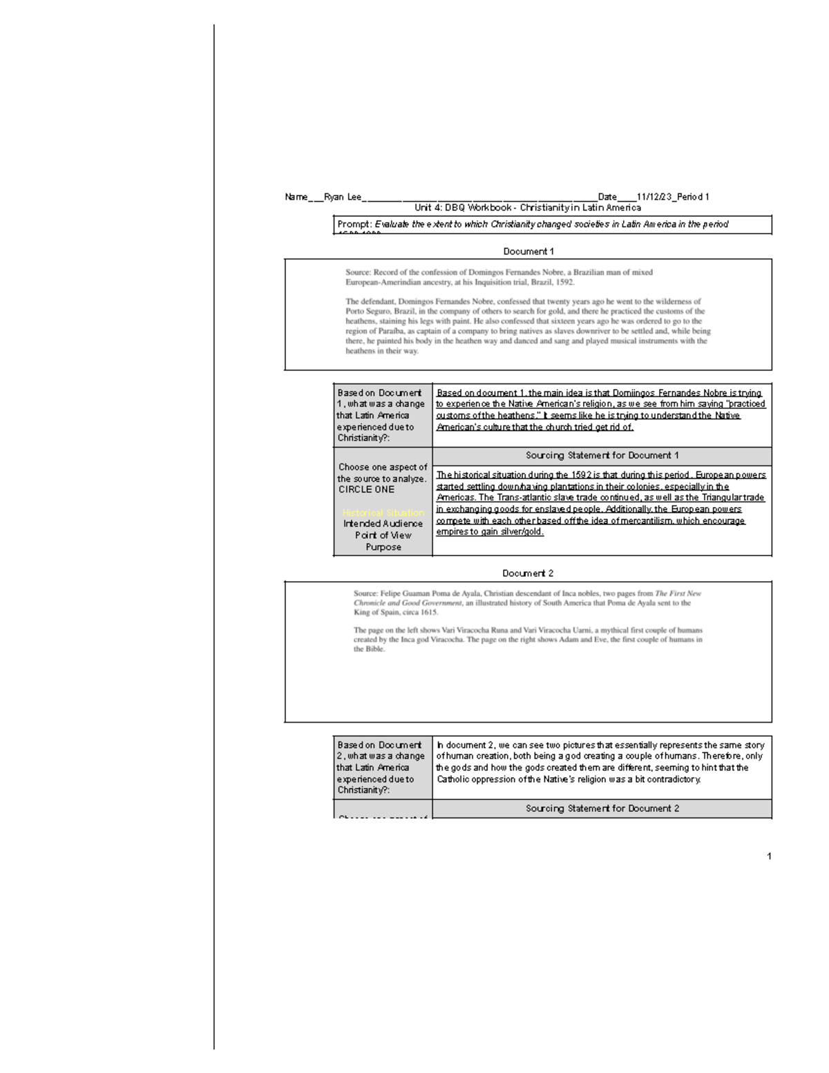 Unit 4 DBQ Packet - Christianity in Latin America - Name___Ryan - Studocu