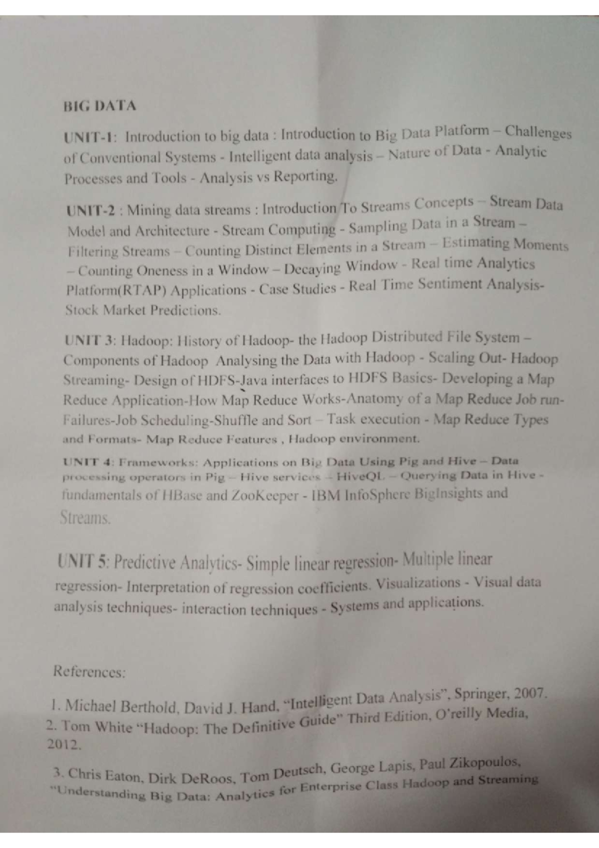 Big Data Syllabus - Information Technology - Studocu