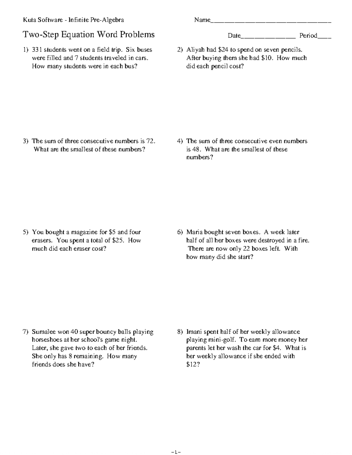 Two-Step Word Problems - ©B y 2 C 0 Q 1 e 2 q zKtuHtvau cSHo 3 ...