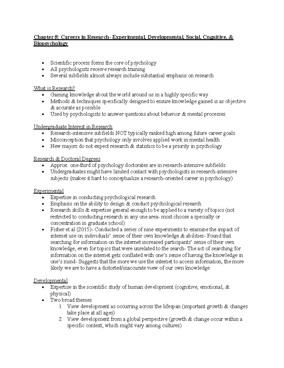 Psyc 2210 Chapter 8 Chapter 8 Careers In Research Experimental Developmental Social