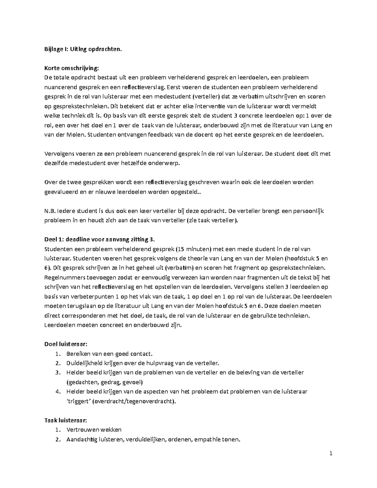 Opdracht update 2021 -1 - Bijlage I: Uitleg opdrachten. Korte ...