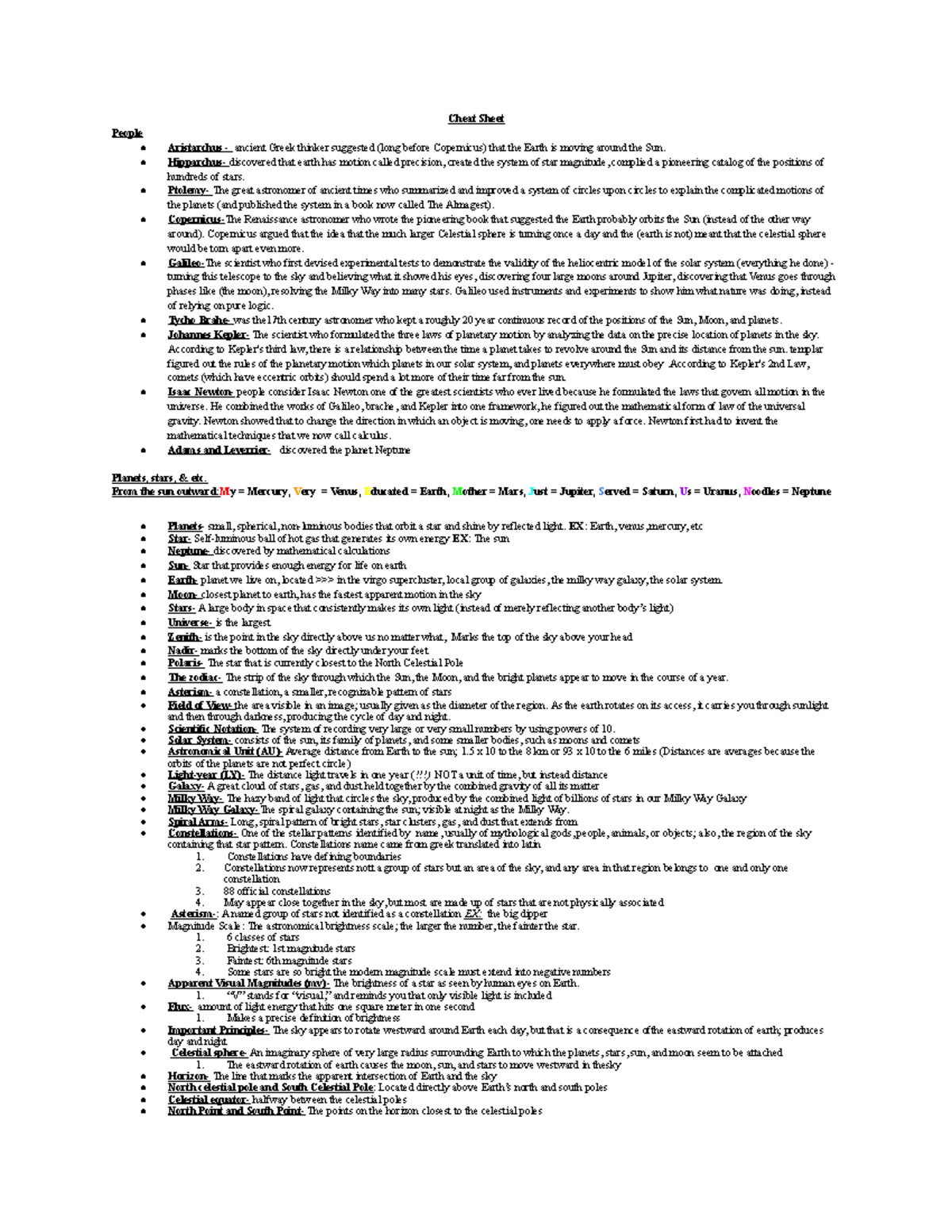 Cheat Sheet - Cheat Sheet People Aristarchus - ancient Greek thinker ...