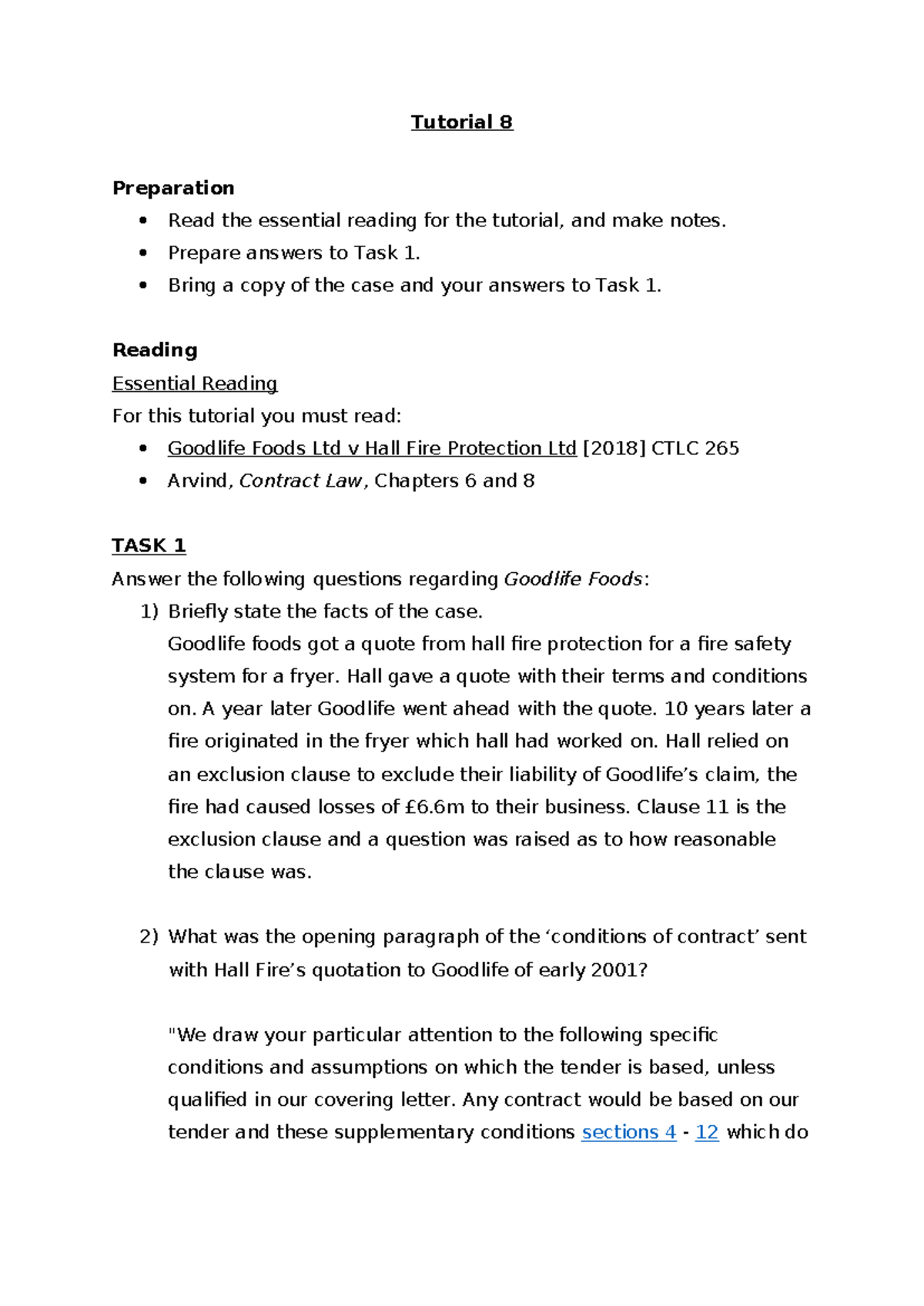 Tutorial 8 - Tutorial 8 Preparation Read the essential reading for the ...