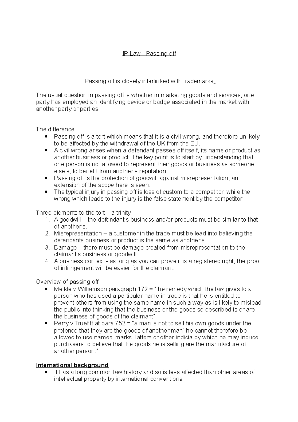 Passing off - The difference: Passing off is a tort which means that it ...