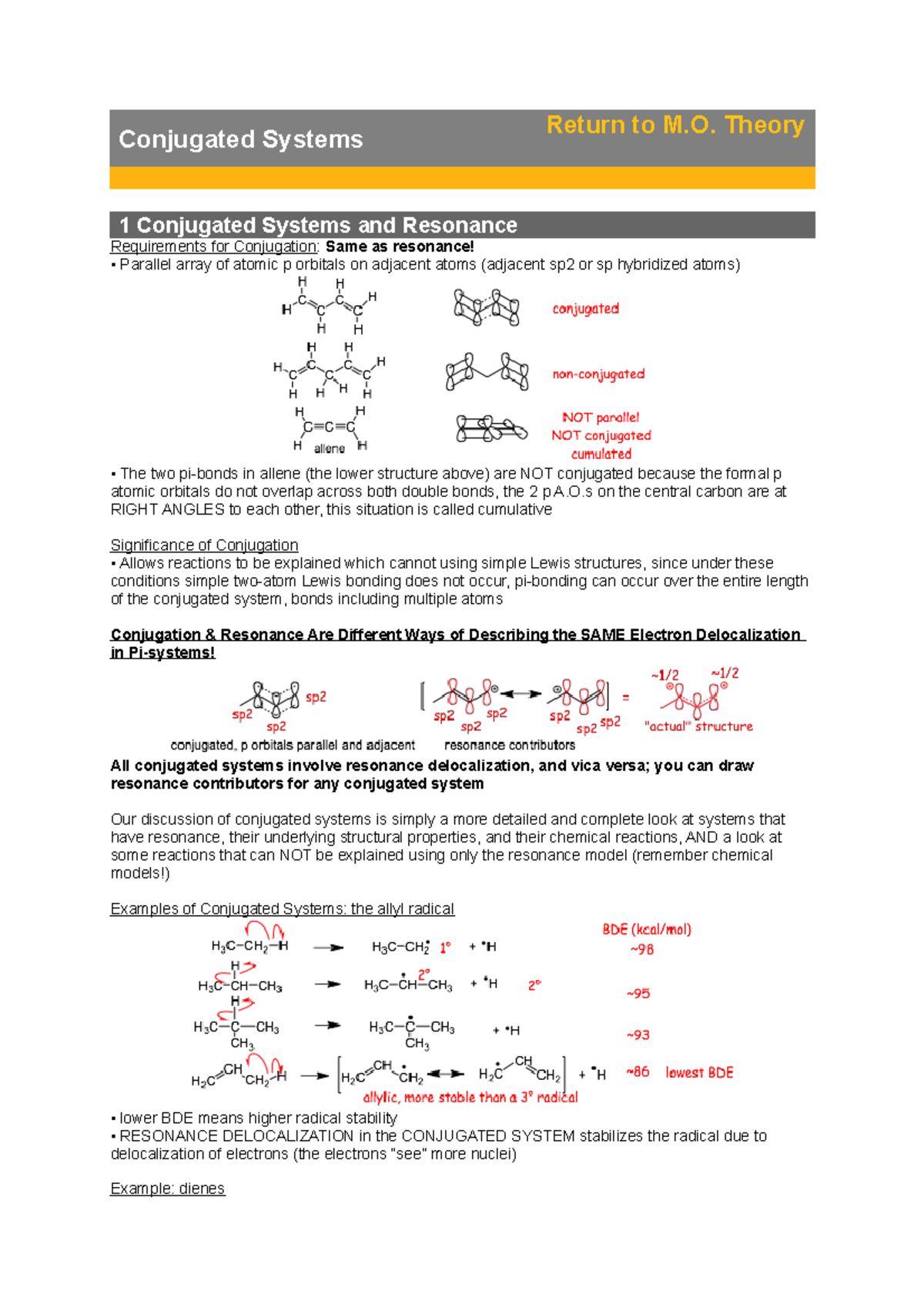 Conjugated Systems - Return to M.O. Theory - Conjugated Systems Return ...