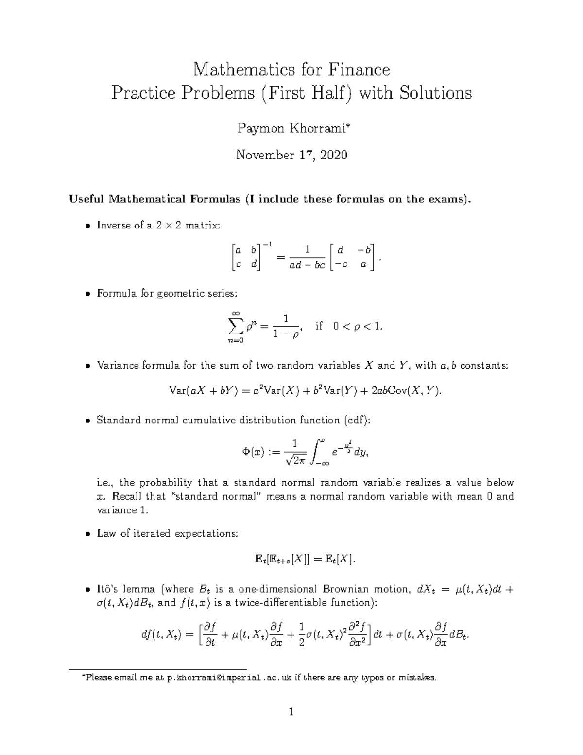 M4F - Exam Papers Sample Questions and Solutions #2 - Mathematics for ...