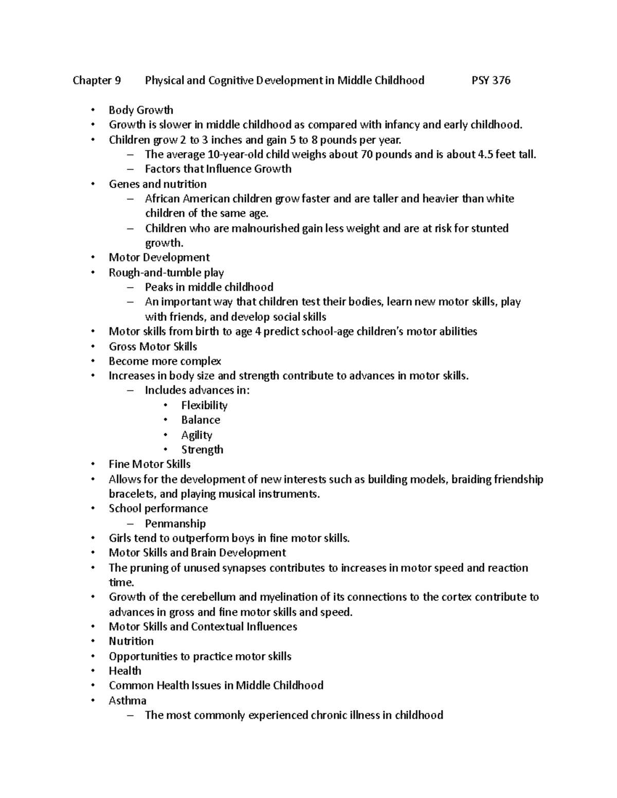 Chapter 9 Physical And Cognitive Development In Middle Childhood PSY