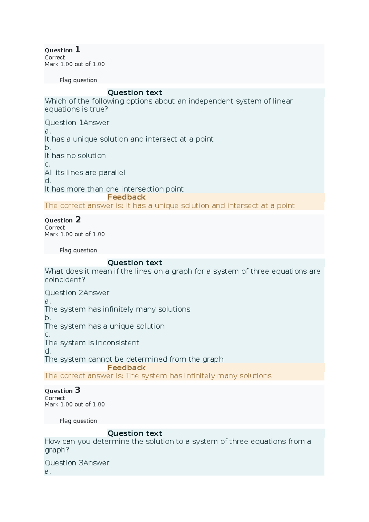 MATH 1201 Self-Quiz Unit 8 - Question 1 Correct Mark 1 out of 1. Flag question Question text ...