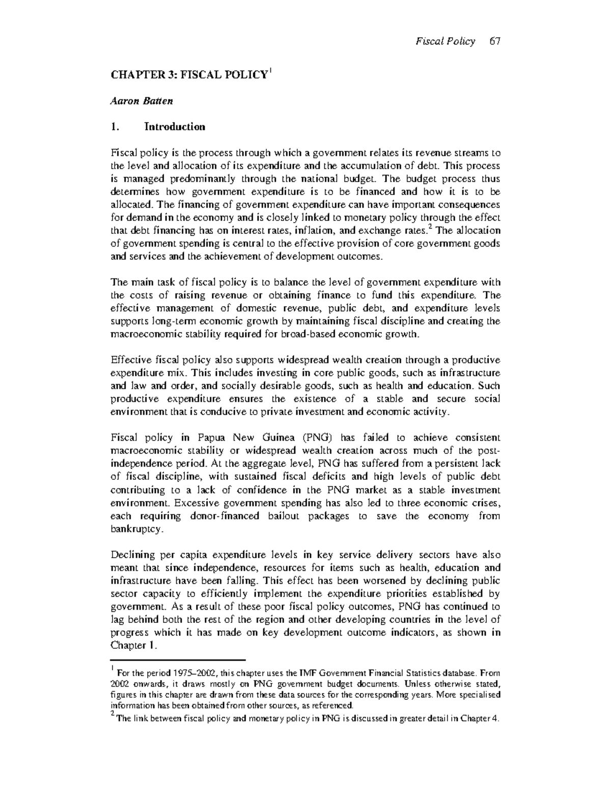 PNG Fiscal Policy Notes - Fiscal Policy 67 CHAPTER 3: FISCAL POLICY 1 ...