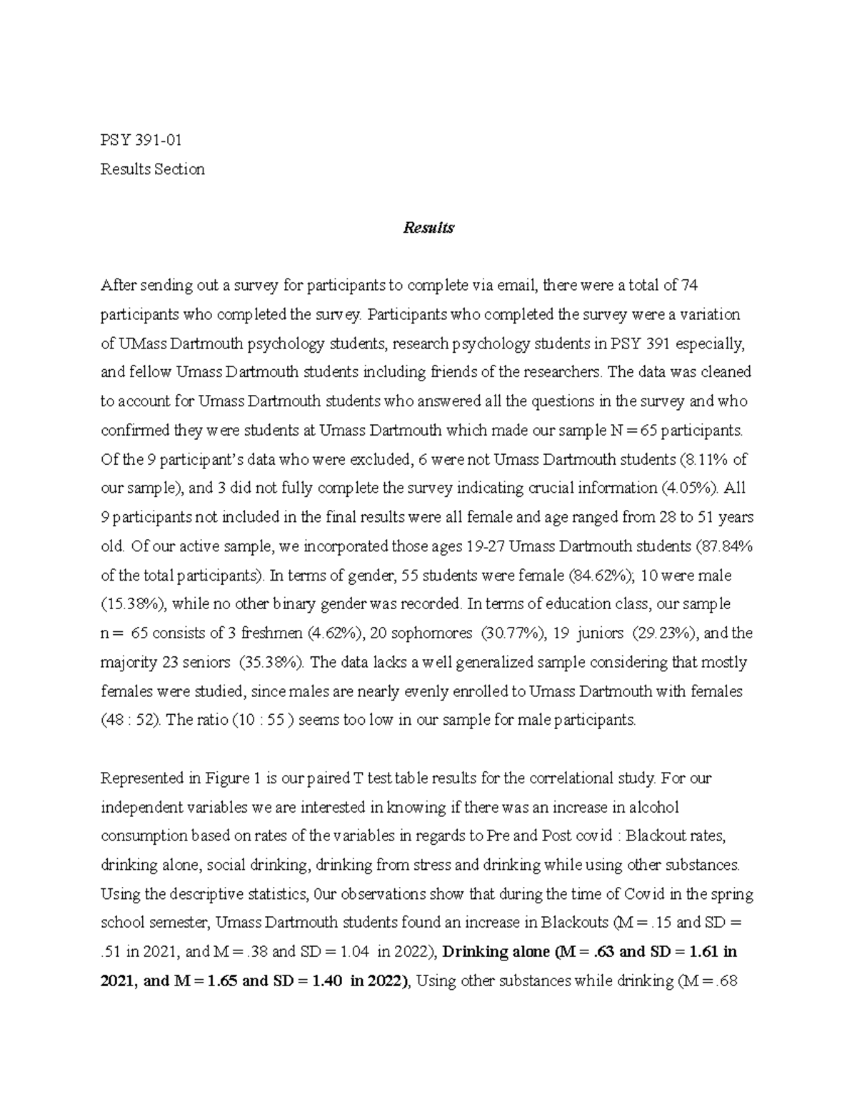 Results Draft PSY 391 - PSY 391- Results Section Results After sending ...