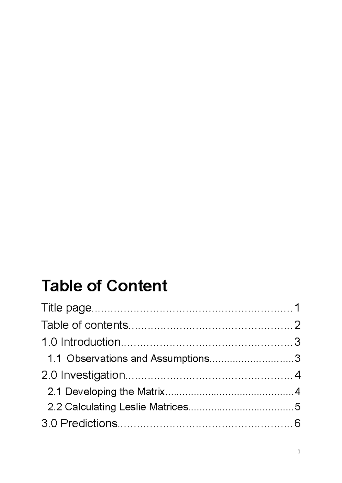 Leslie Matrices Assignment - Title page Table of - Studocu