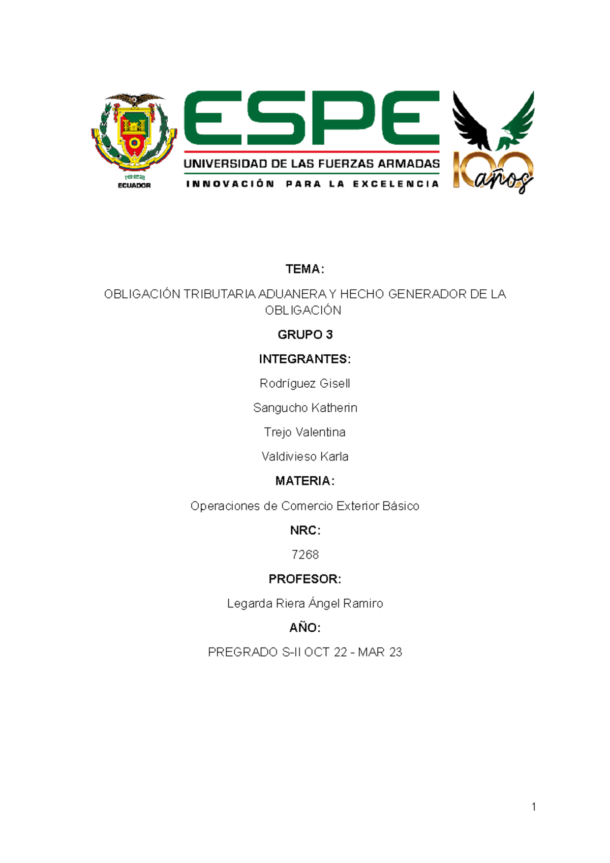 Obligación Tributaria Aduanera Y Hecho Generador - TEMA: OBLIGACIÓN ...