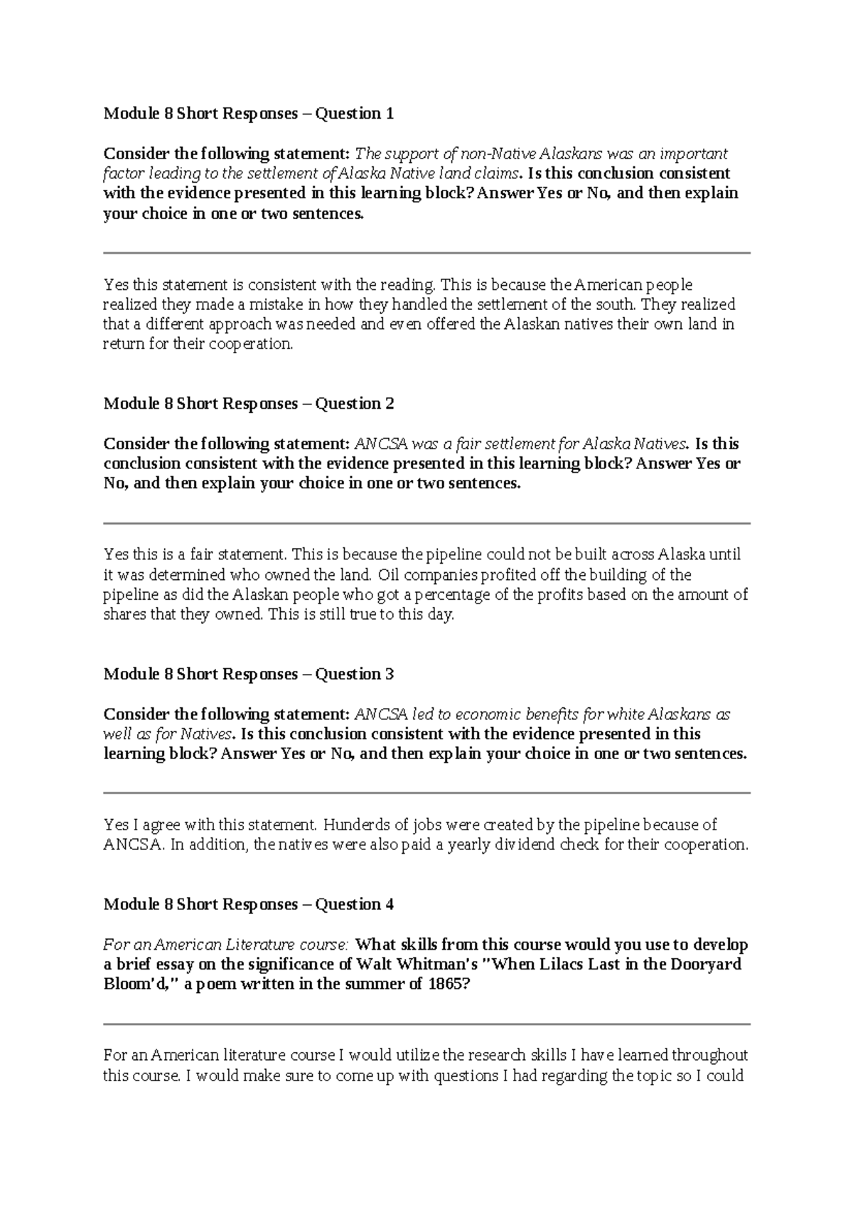 HIS 200 week 8 - HIS 200 week 8 - Module 8 Short Responses – Question 1 ...