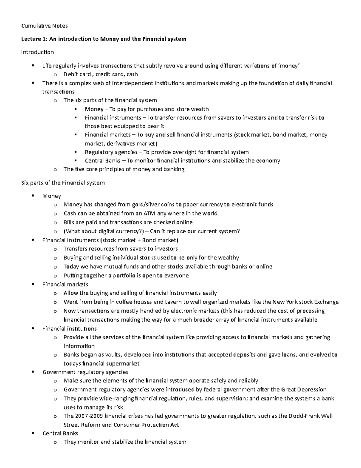 Test 1 complete notes - Cumulative Notes Lecture 1: An introduction to ...
