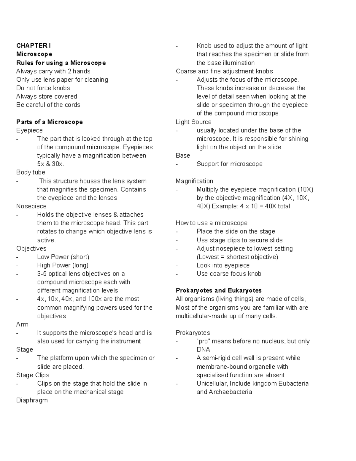 Genbio - CHAPTER I Microscope Rules for using a Microscope Always carry ...