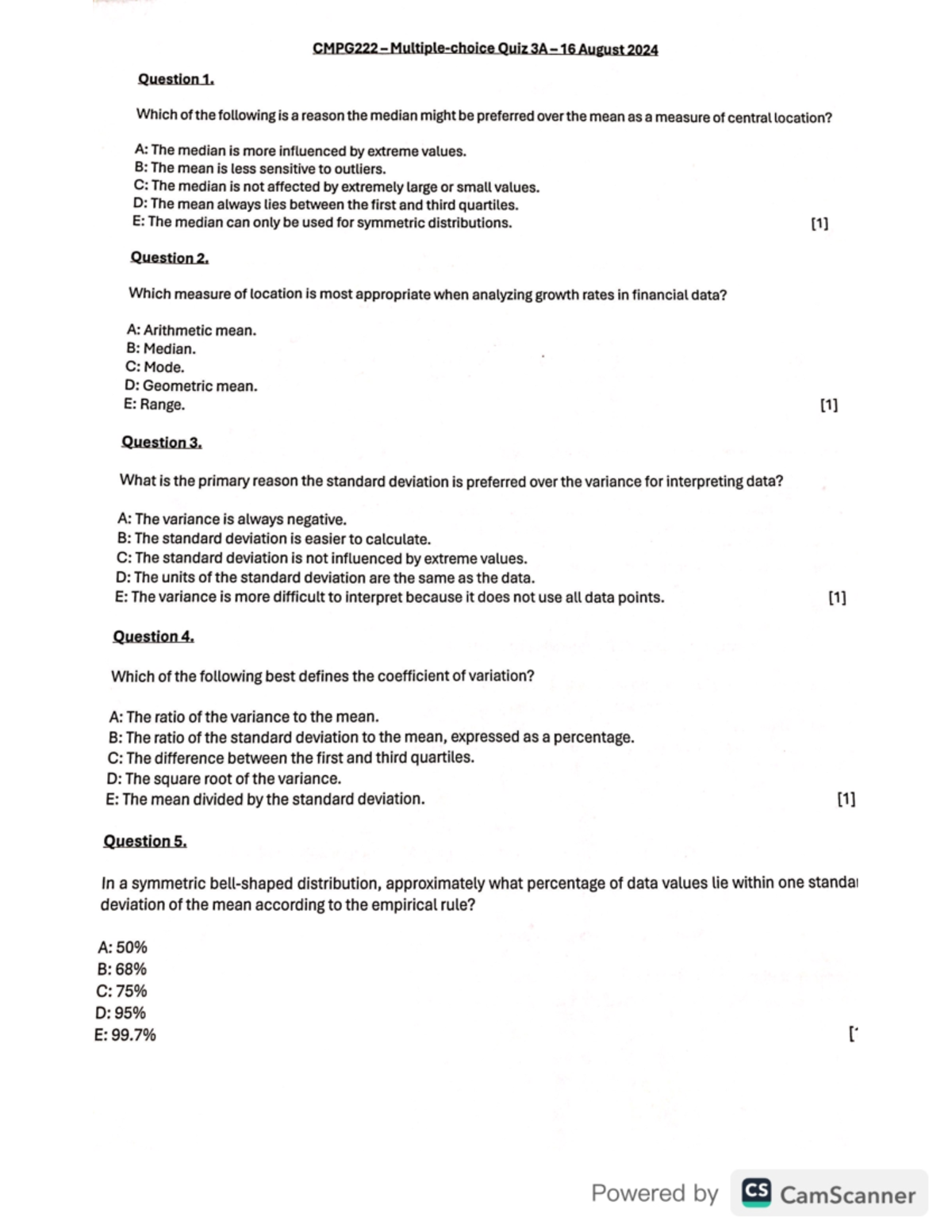 Cmpg222 Quiz3 - Quiz 3A 16 August 2024 Question 1. Which of the ...