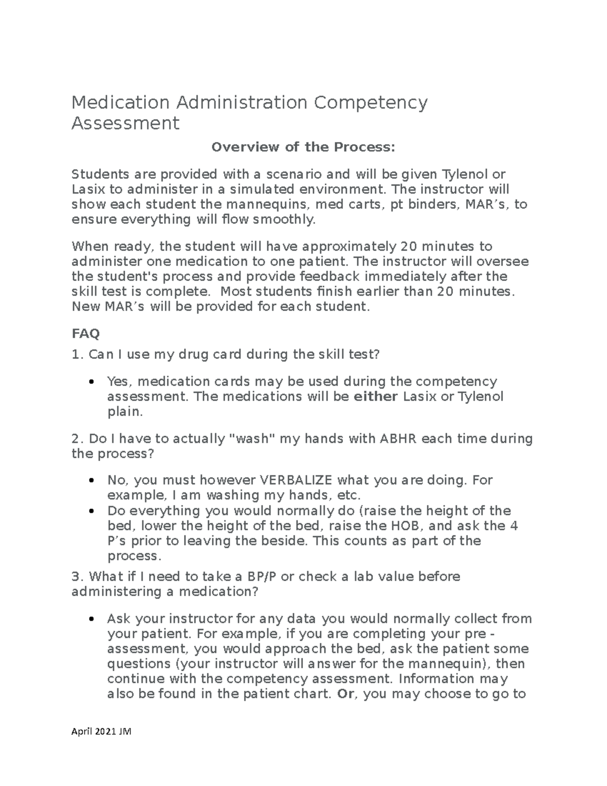 FAQ for Med Admin Competency Assessment - Medication Administration ...