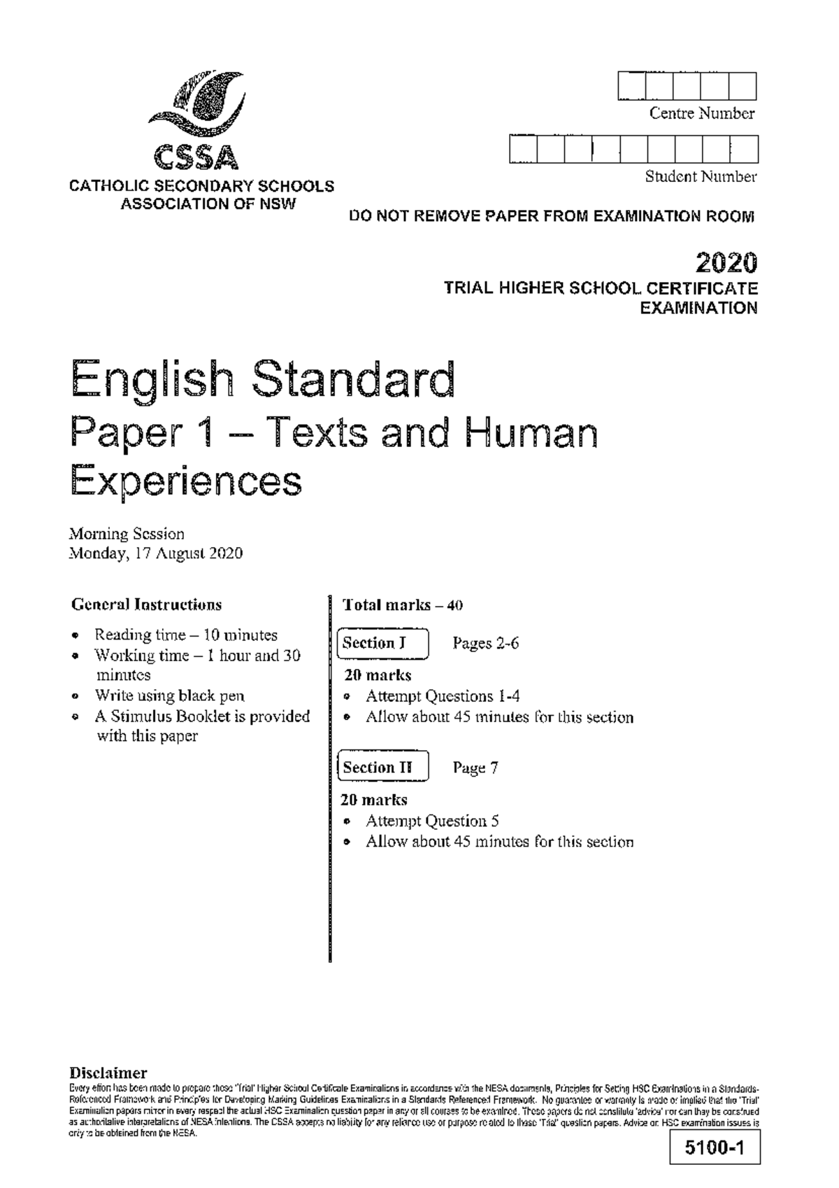 2020 CSSA Paper 1 Questions Stimulus and answers - Studocu