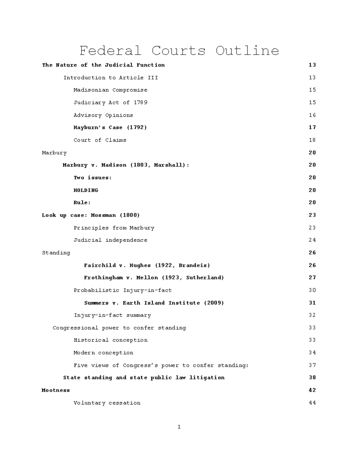 [Fed Courts] Outline 1 - Federal Courts Outline The Nature of the ...