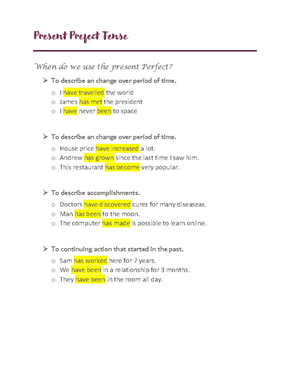 ELC030 Note BI Present Prefect Tense - Present Prefect Tense When do we ...