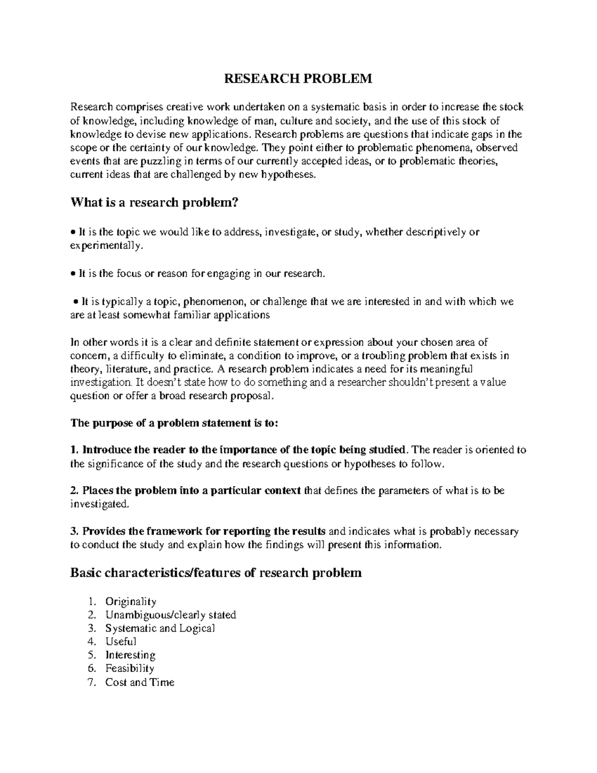 RM NOTE 2 - Copy - Research Methodology - RESEARCH PROBLEM Research ...