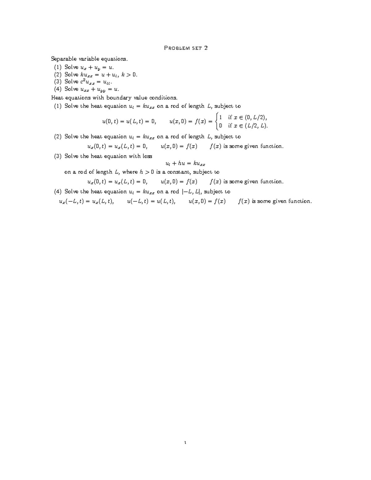 2 - Separable Variable and heat equation solutions - Problem set 2 Separable variable equations ...