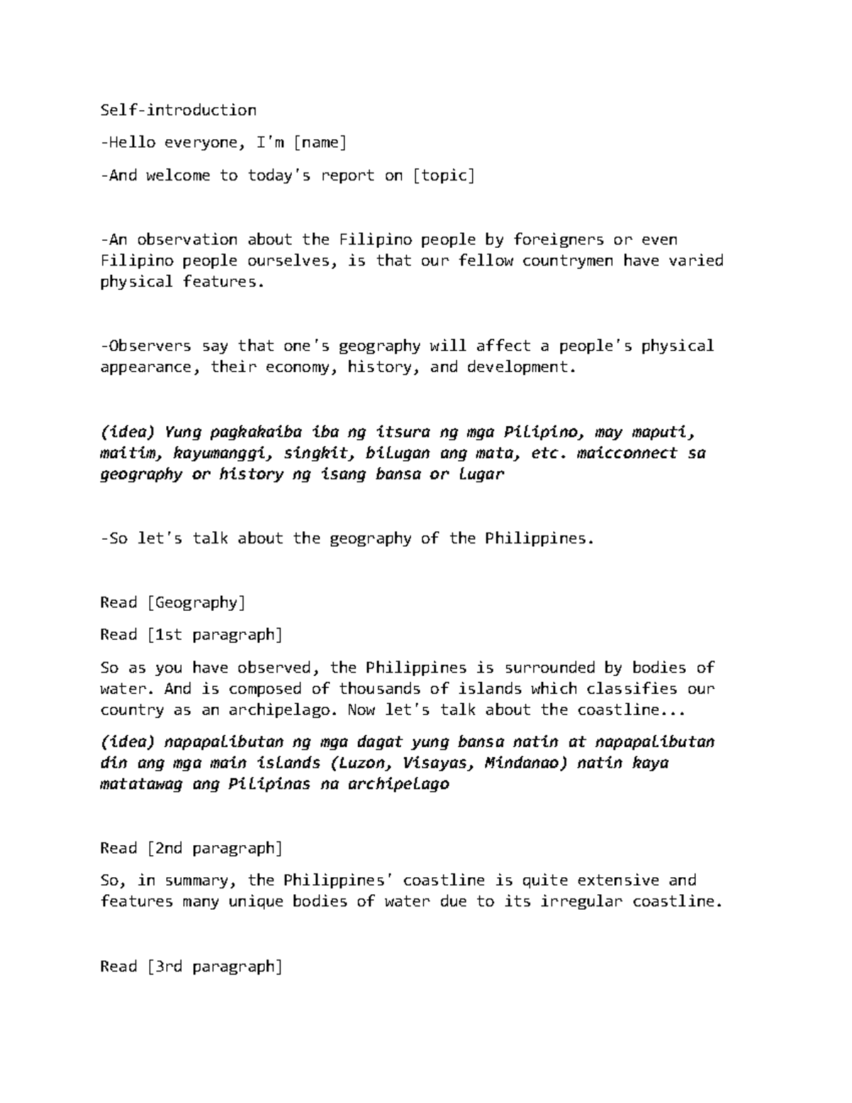 (Script) Chapter 1 THE Philippines AND ITS People - Self-introduction ...