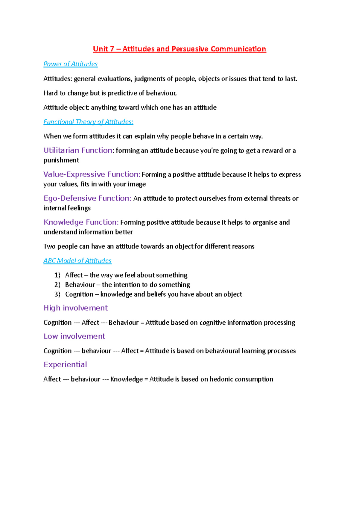 Unit 7 - Attitudes and Persuasive Communication - Unit 7 – Attitudes and Persuasive ...