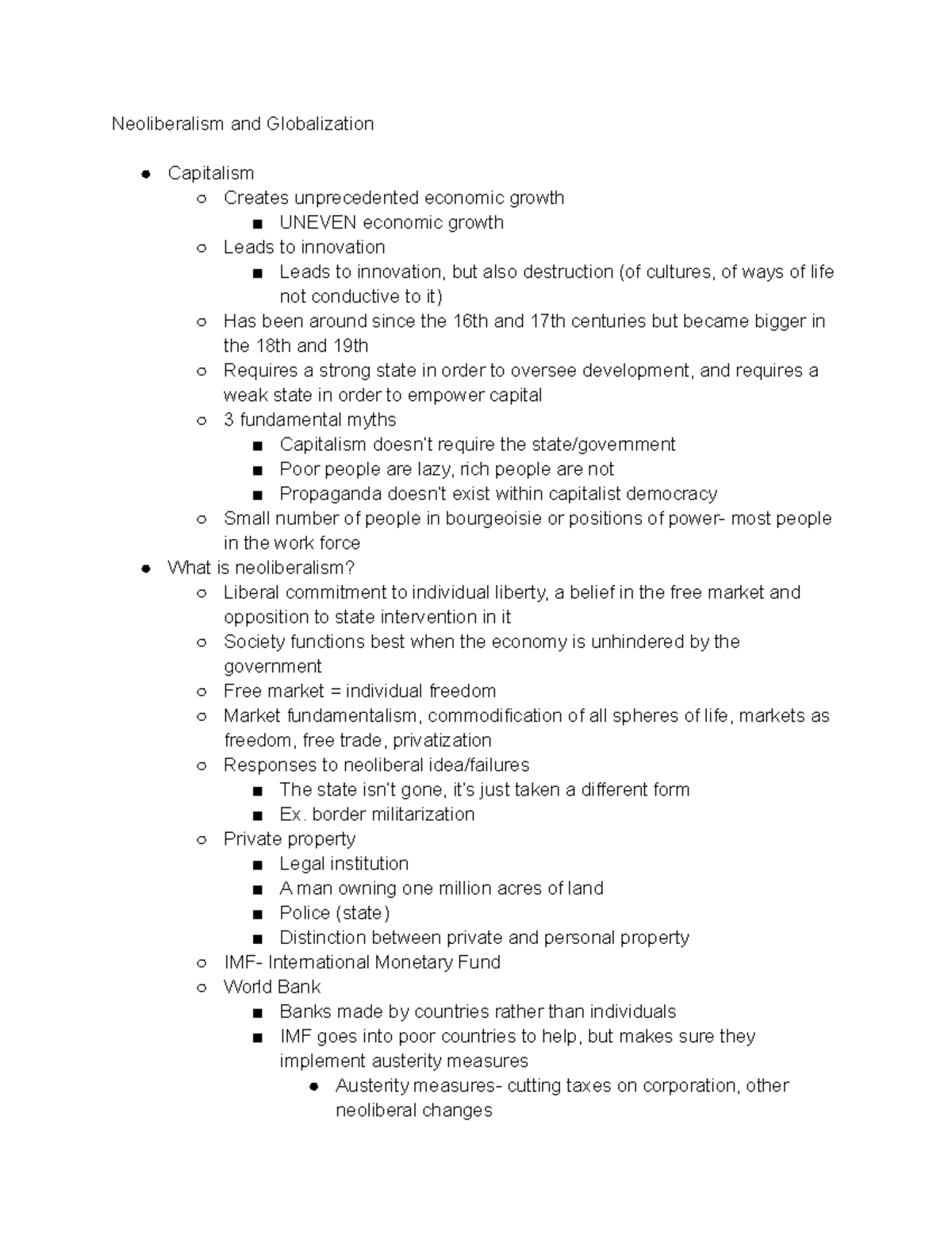 Globalization Exam #1 - exam 1 study guide - Neoliberalism and ...