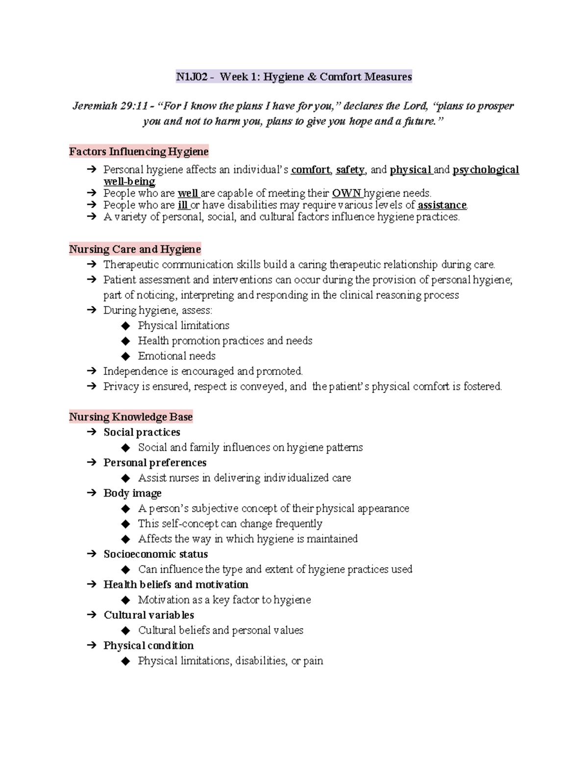 1J02 - Week 1 Hygiene & Comfort Measures - N1J02 - Week 1: Hygiene ...