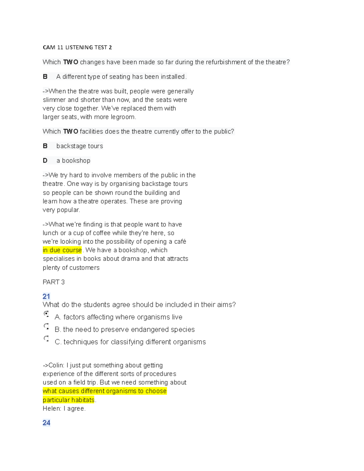 CAM 11 Listening TEST 2 - OOO - CAM 11 LISTENING TEST 2 Which TWO ...