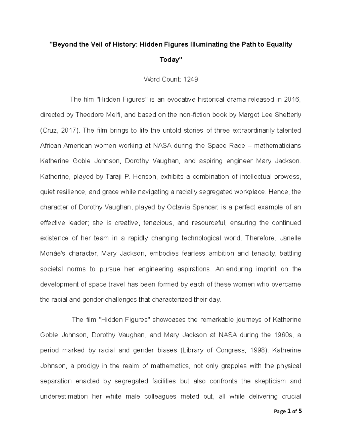 Hidden Figures FA - "Beyond the Veil of History: Hidden Figures ...