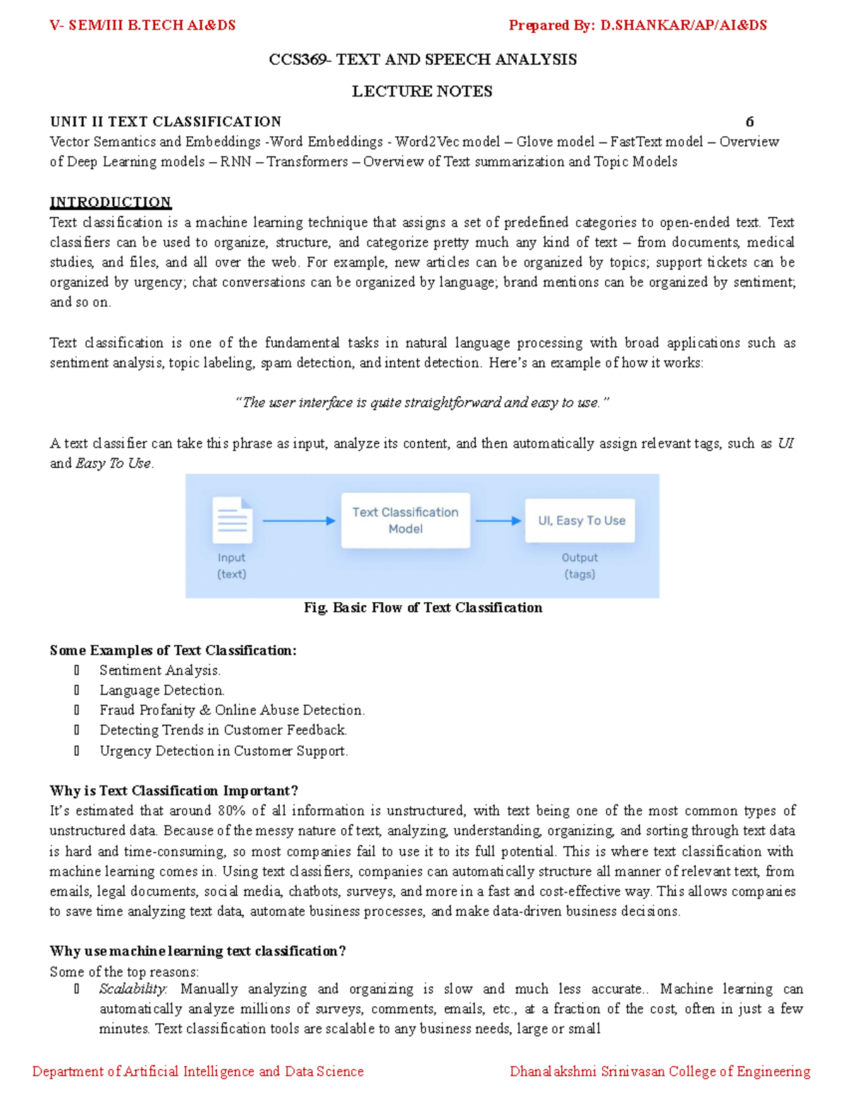 CCS369-UNIT 2 - CCS369 lecture notes - V- SEM/III B AI&DS Prepared By ...