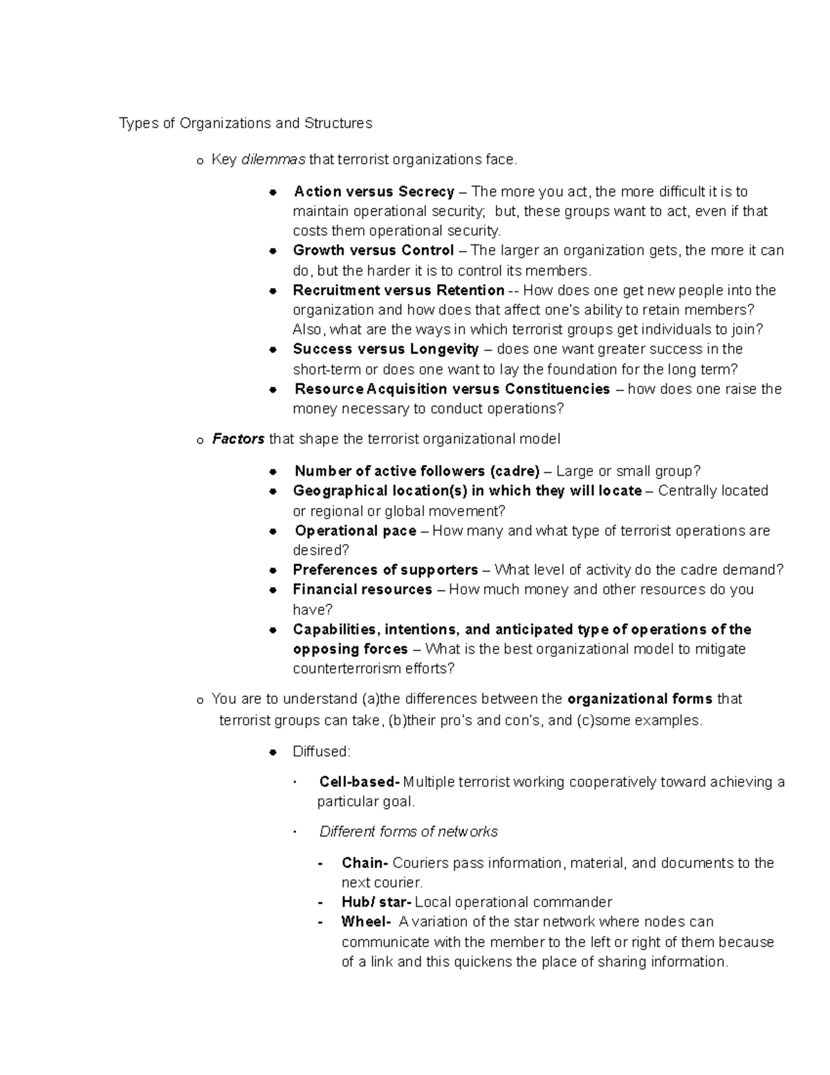 POLS study guide - Types of Organizations and Structures o Key dilemmas ...