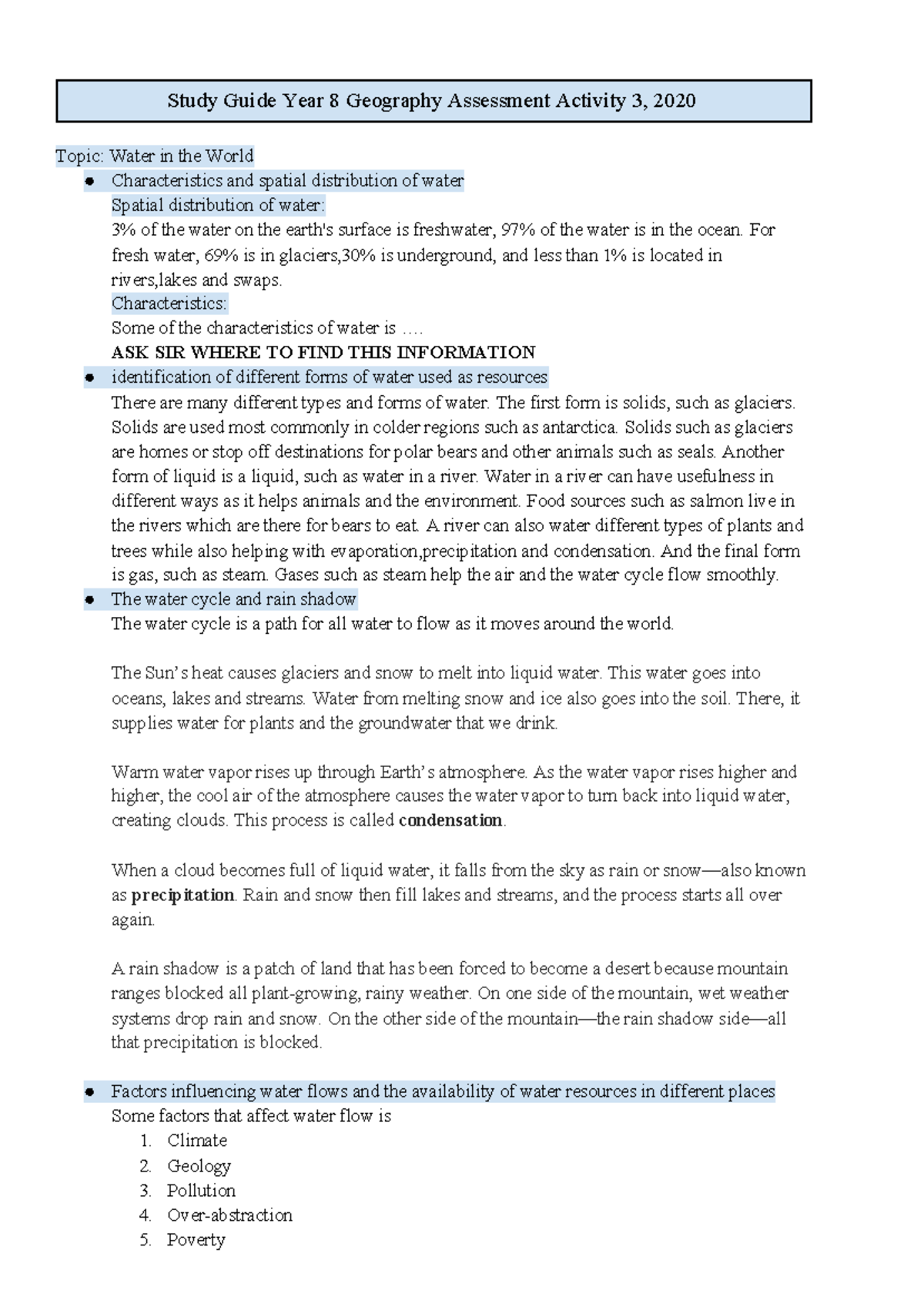 Study Guide Year 8 Geography 2020 - Study Guide Year 8 Geography ...