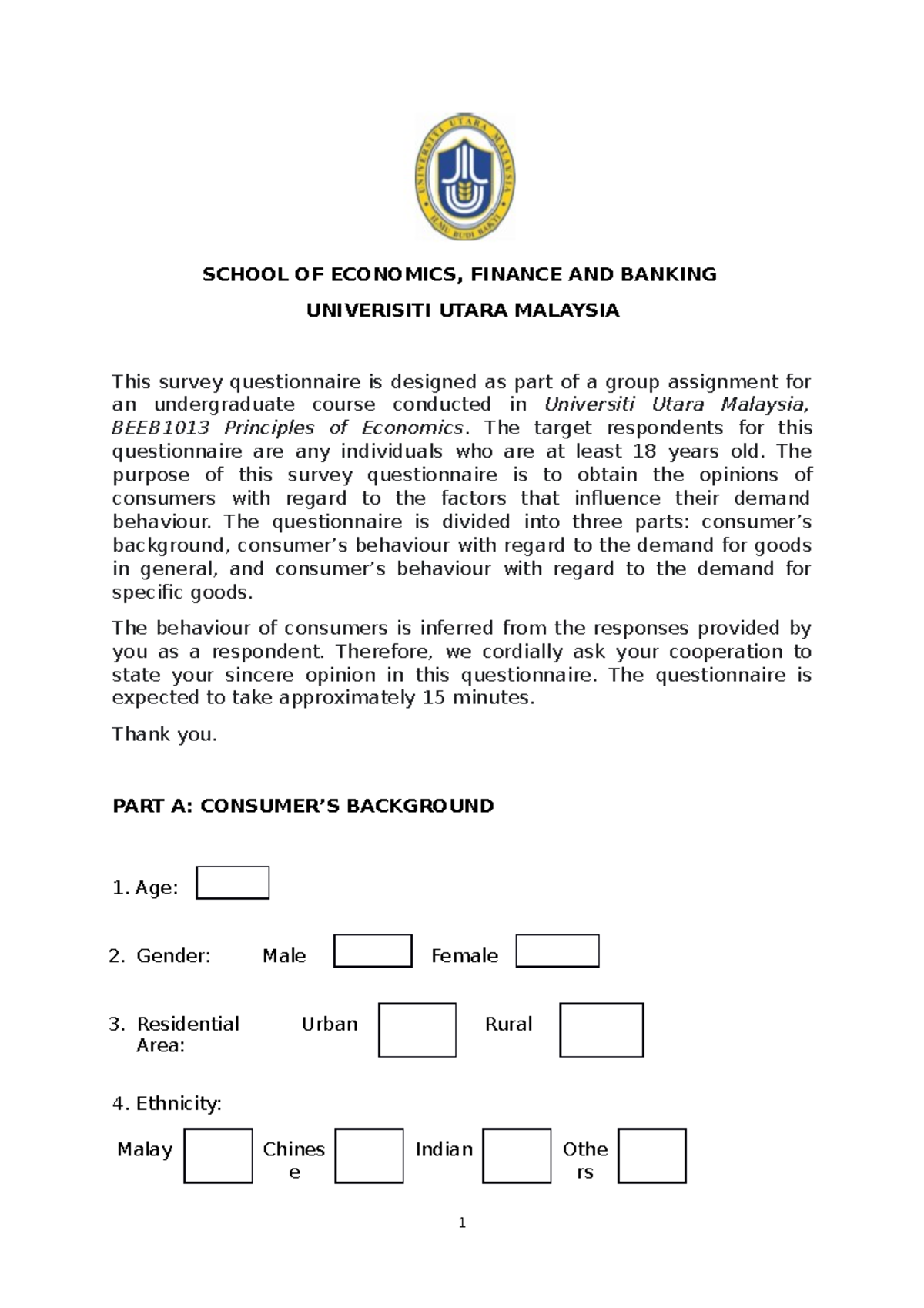 Questionnaire - questionaire on survey findings - SCHOOL OF ECONOMICS ...