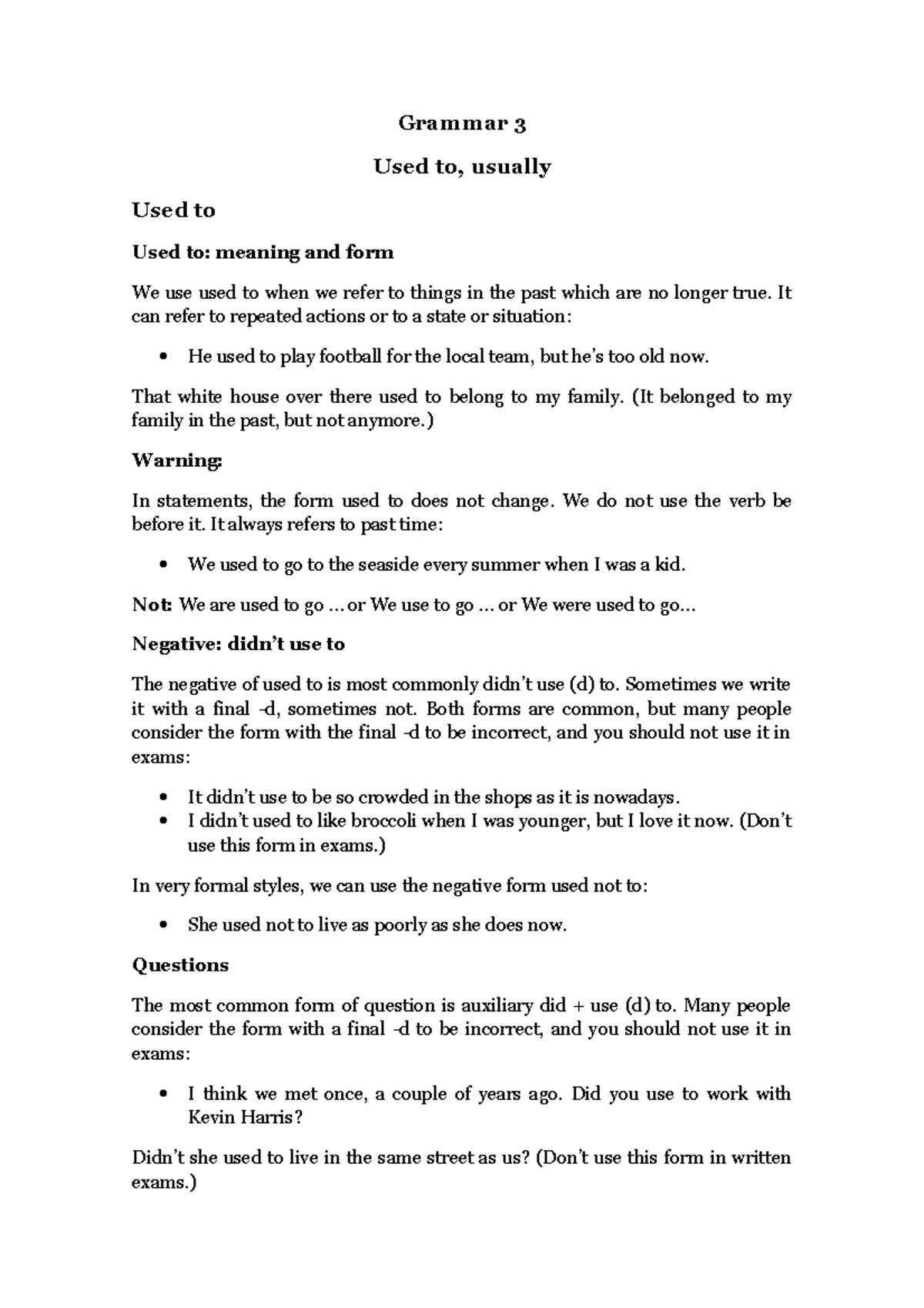 Grammar 3 - Apuntes Used to, usually - Grammar 3 Used to, usually Used ...