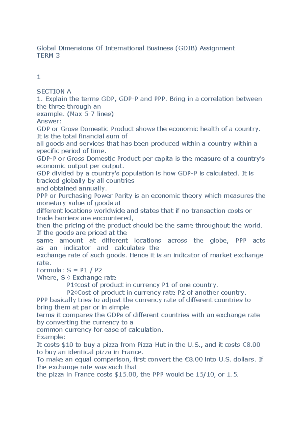 GDIB Assignment Stud - Global Dimensions Of International Business ...