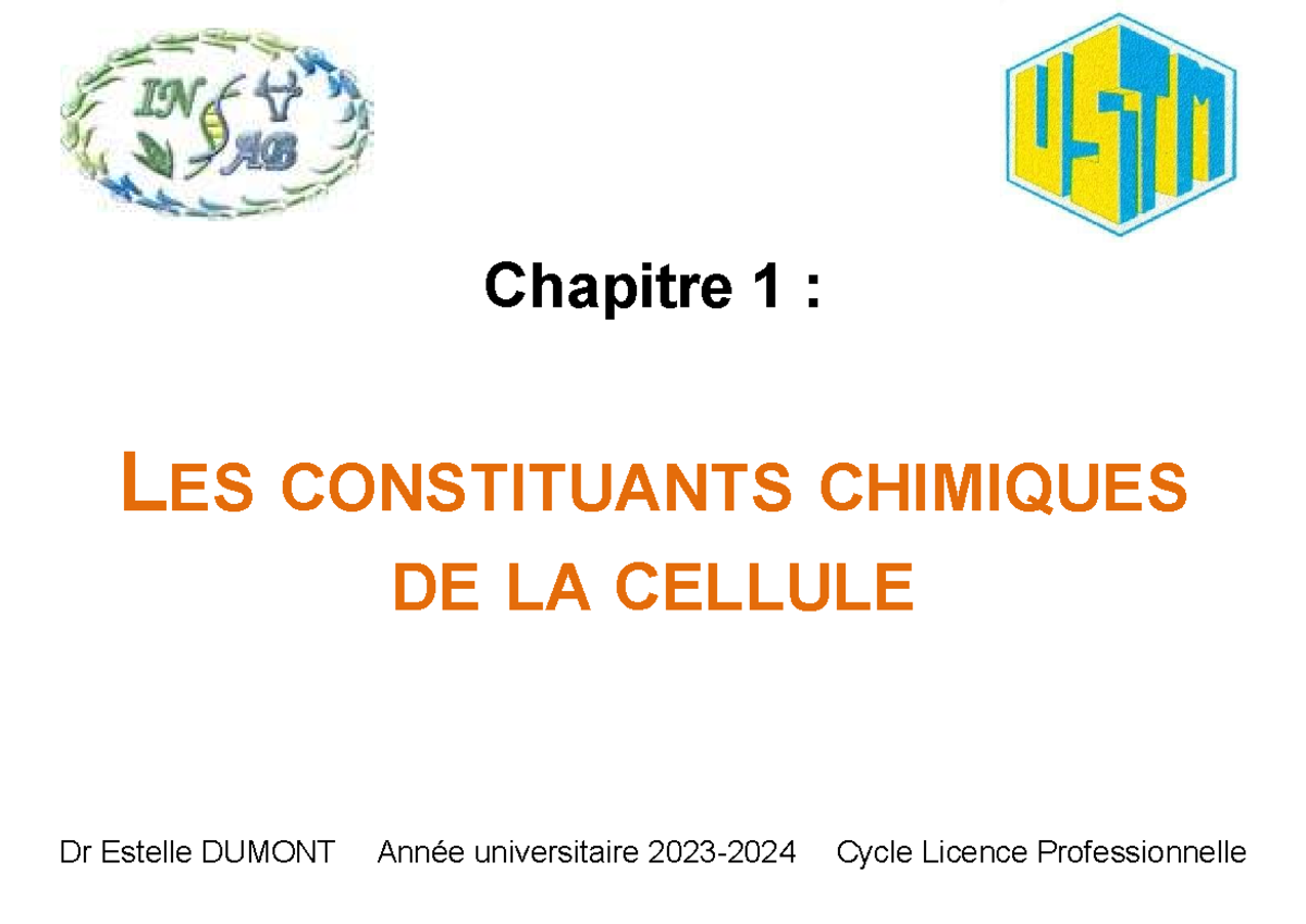 Bio Cell Chap1 - Résumé biologie cellulaire - LES CONSTITUANTS ...