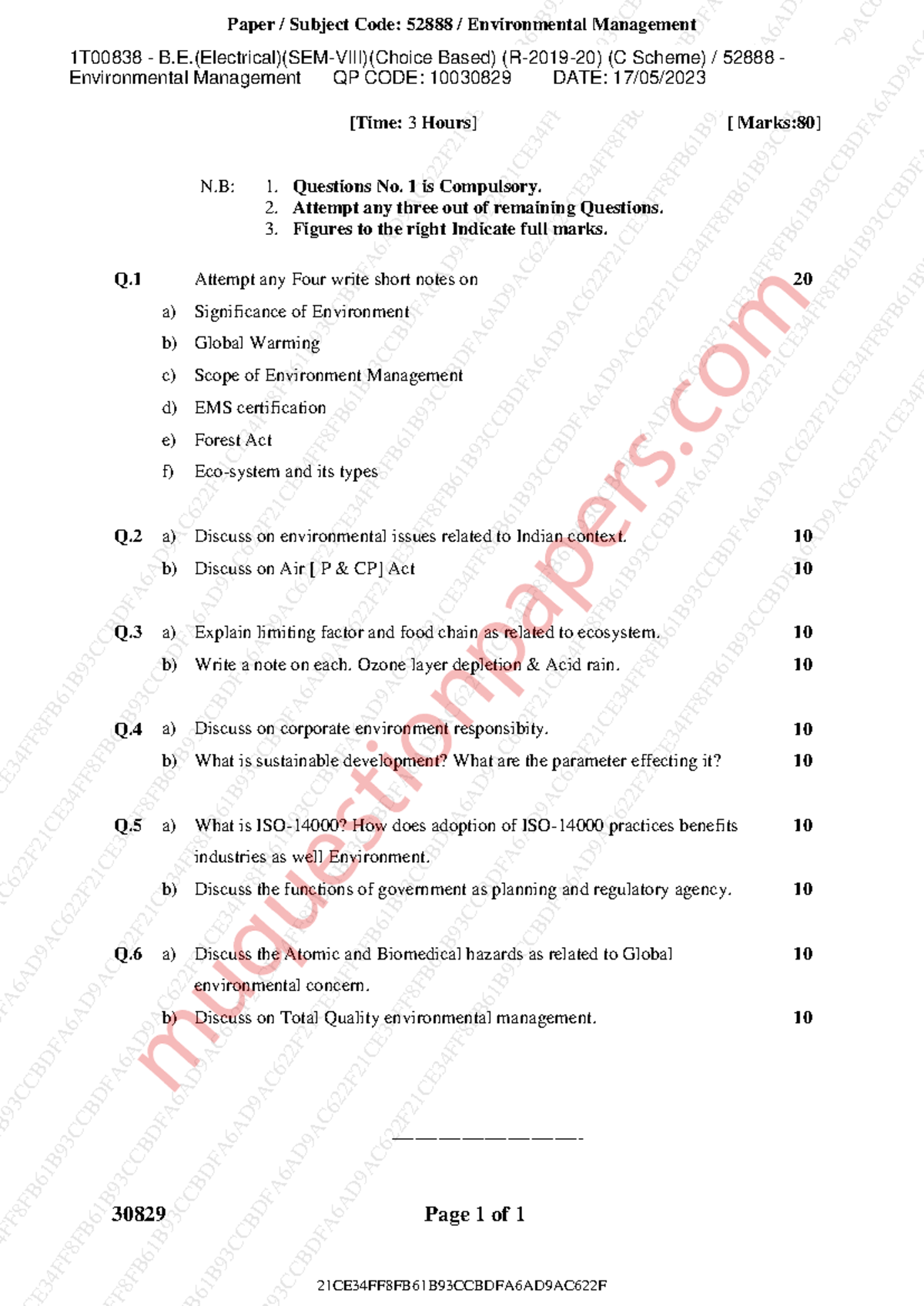 BE Environmental Management MAY Questions Paper - 30829 Page 1 of 1 ...