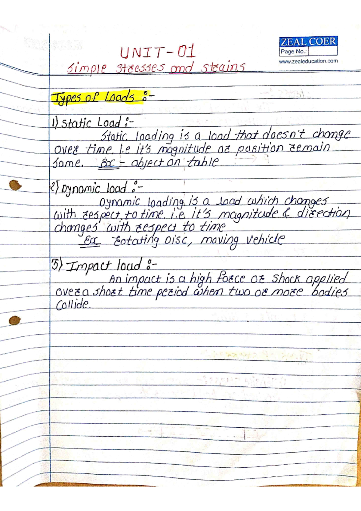 UNIT 1 Simple Stress Strain - ZEAL COER Page No. simple Stresses and ...