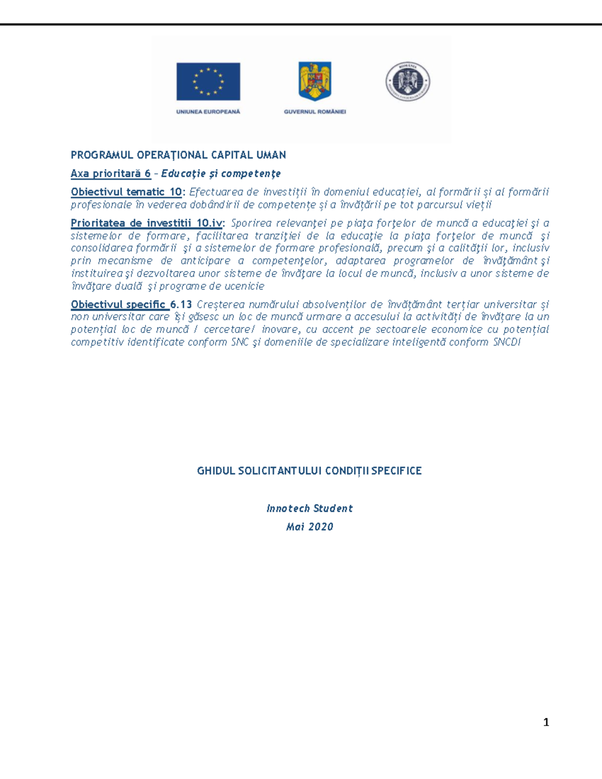 Ghid Conditii specifice - Innotech - Economie rurala - Studocu